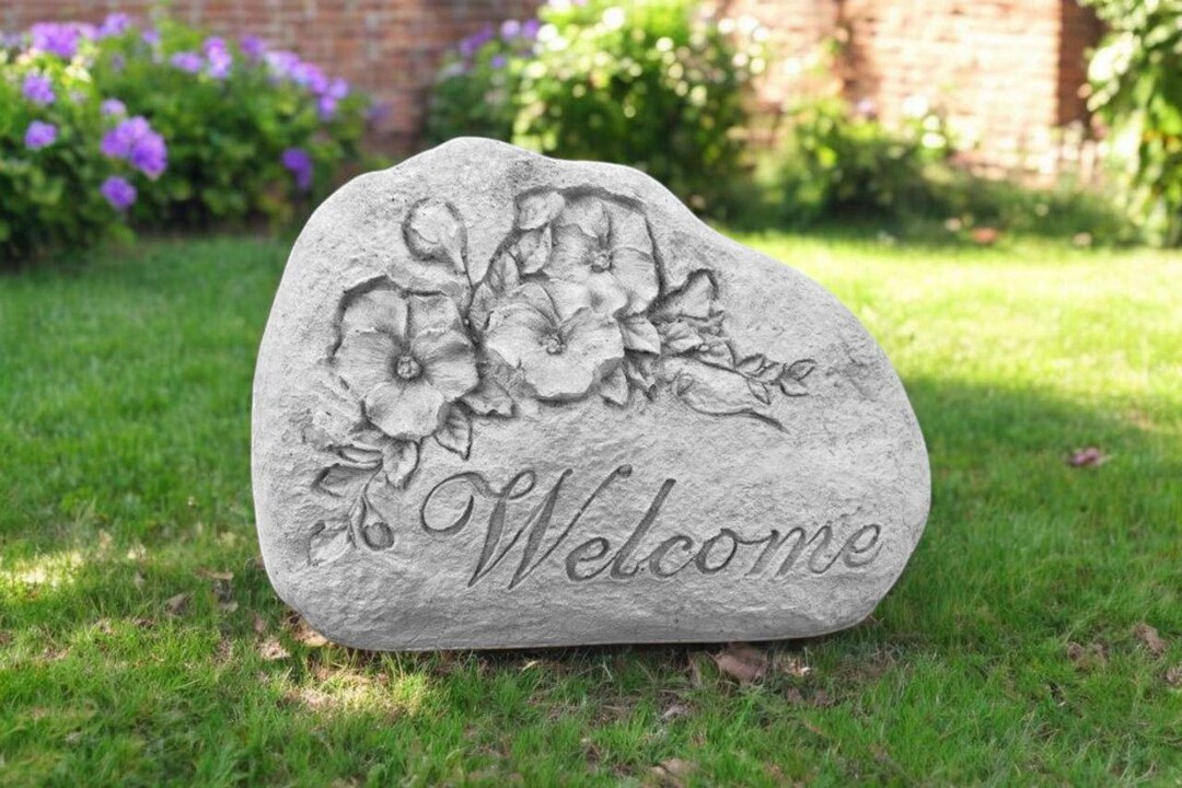 Stone Welcome Sign 6" Outdoor Welcome Rock, Garden Decoration, Concrete ...