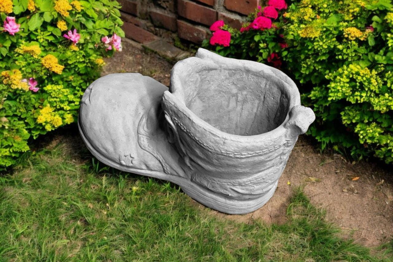Yard Boot Planter Statue 8" Concrete Flowers Pot Figurine, Cement Old ...