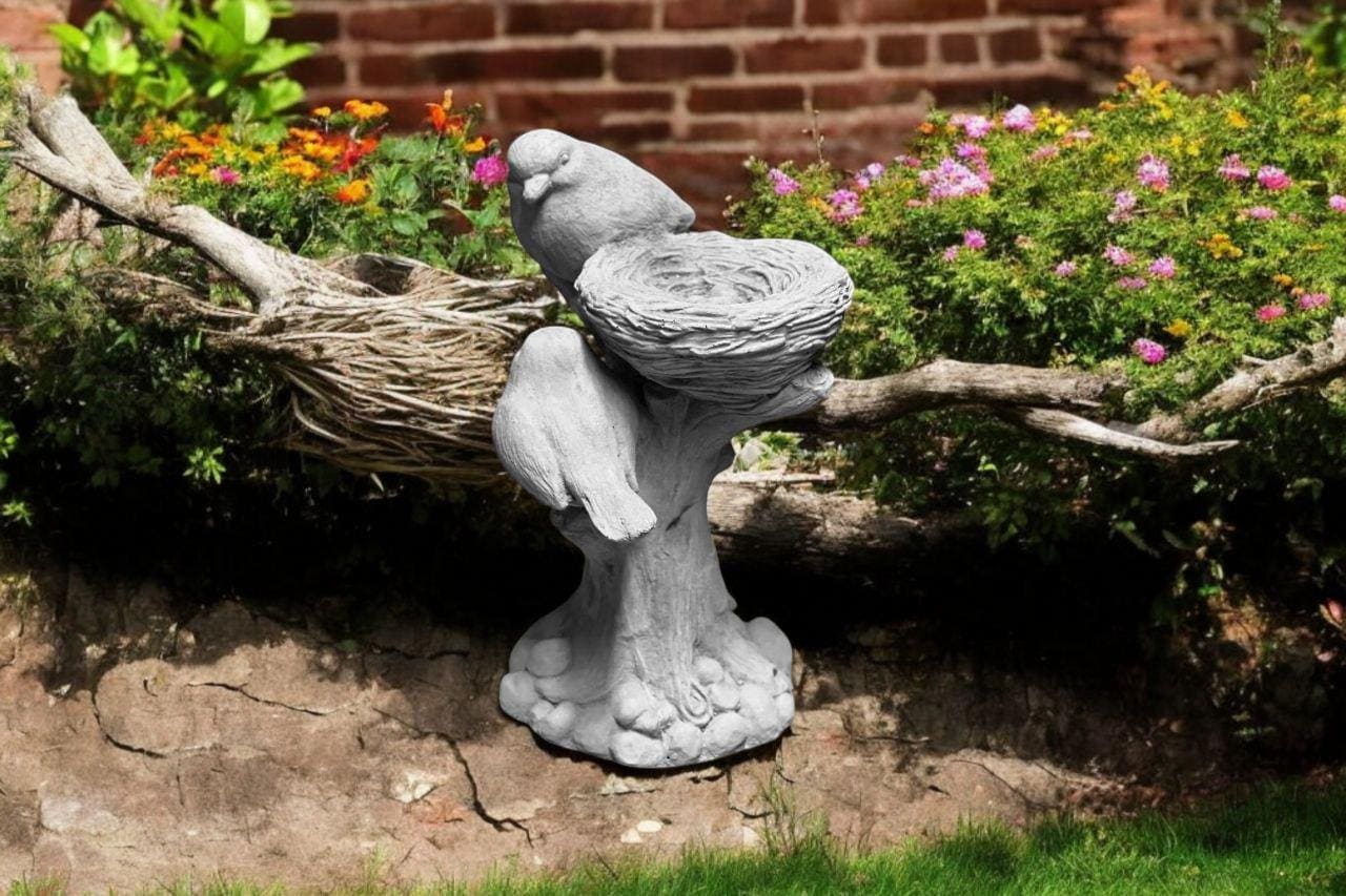 Birds With Nest on Tree Statue 13" Concrete Two Birds Figurine, Pair of ...