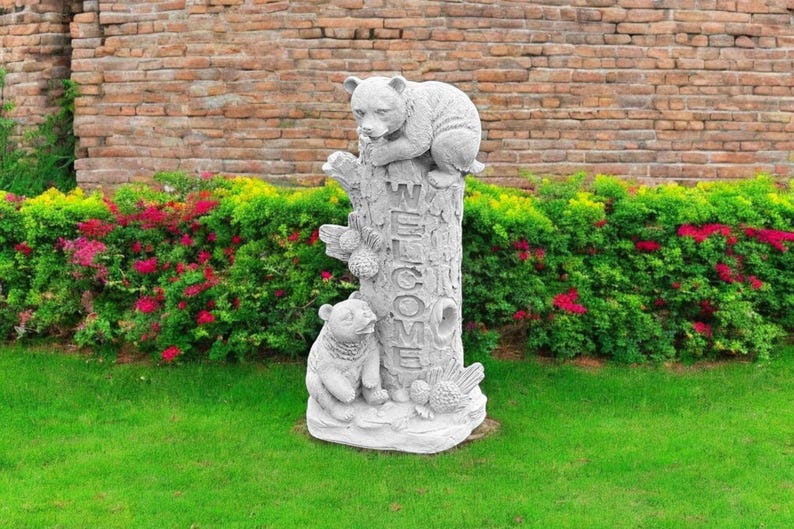 Stone Bears Tower Sculpture 15" Yard Three Bears Statue, Concrete Wild ...