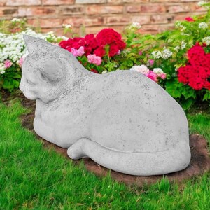 Detailed Thinker Cat Statue 7" Outdoor Laying Pet Decoration Figurine ...