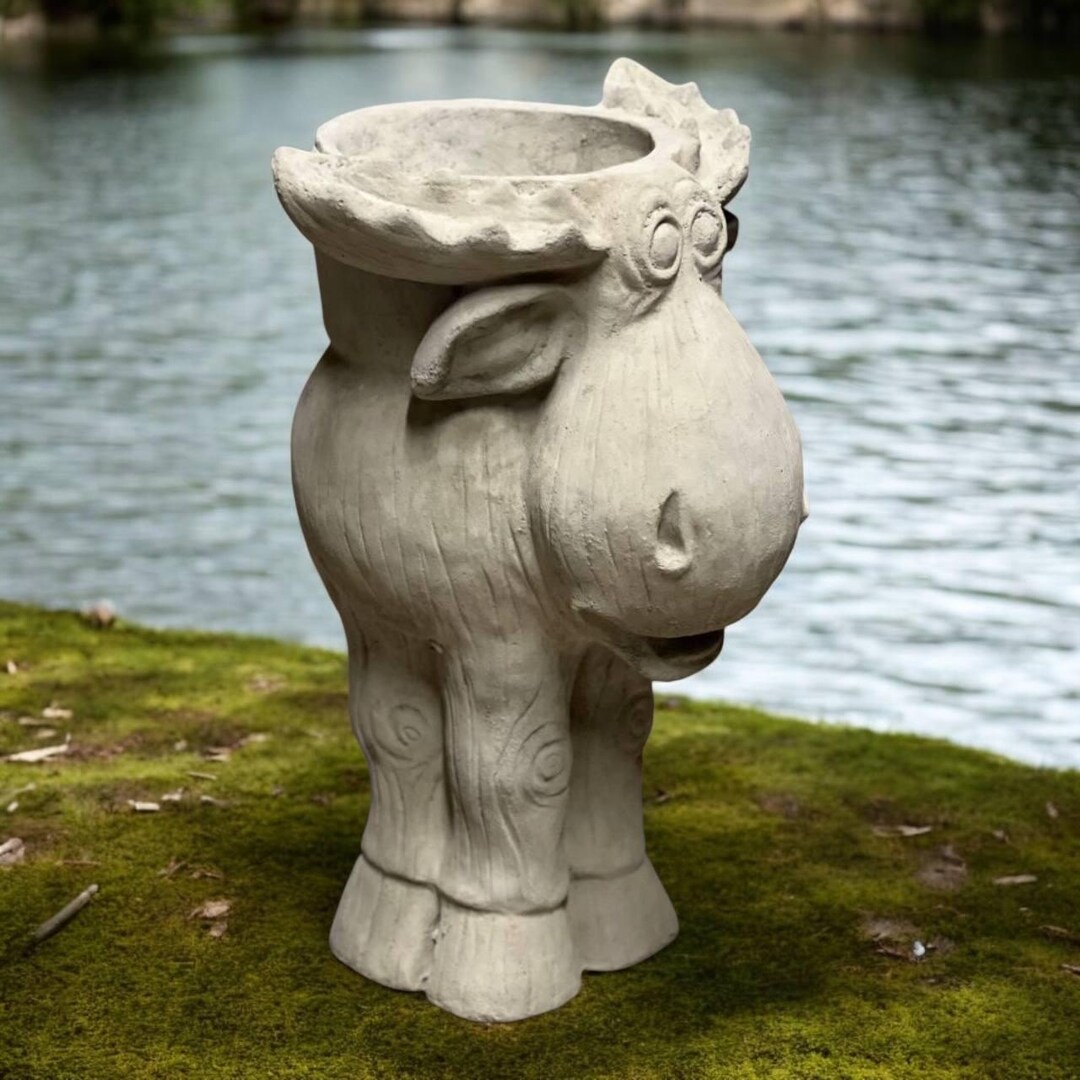 Tall Moose Figurine 17" Concrete Flower Pot, Outdoor Garden Statue ...