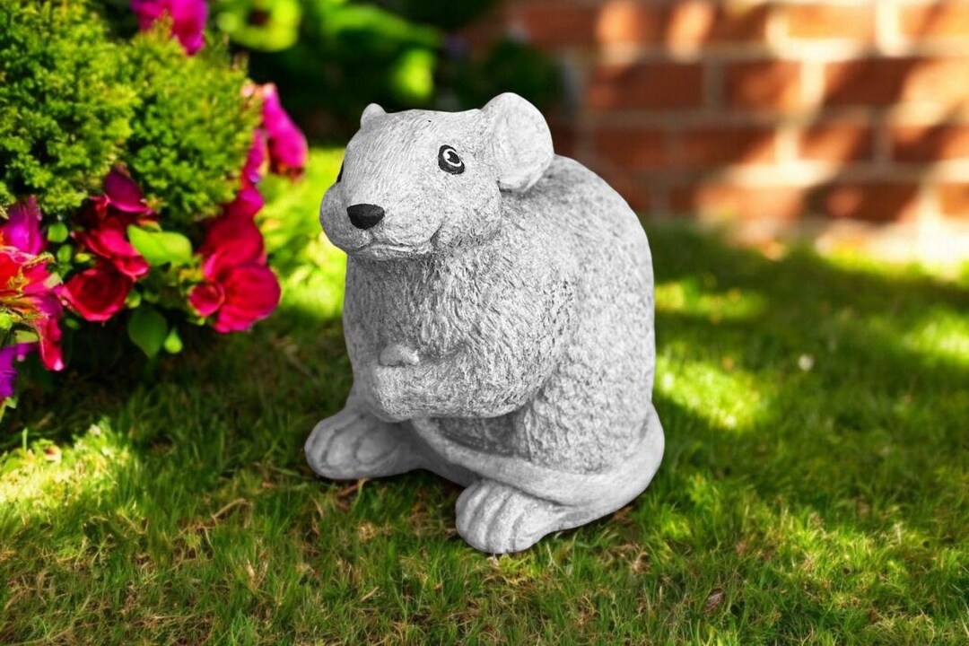 Garden Mouse Figure 6" Concrete Sitting Mouse Statue, Yard Mouse ...