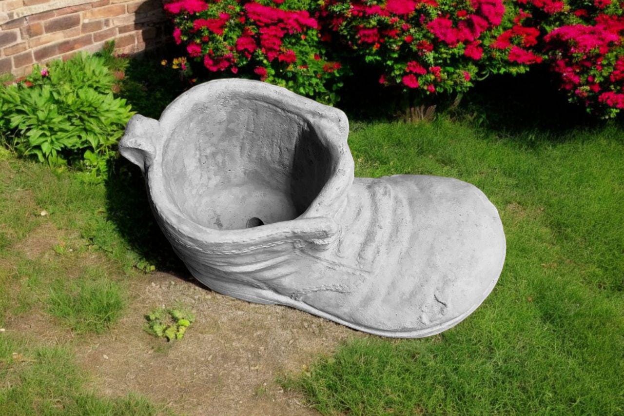 Yard Boot Planter Statue 8" Concrete Flowers Pot Figurine, Cement Old ...