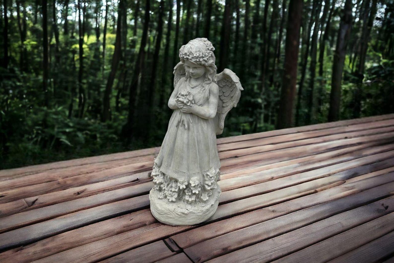 Cement Angel Statue 19" Standing Girl Memorial Figurine, Concrete Angel ...