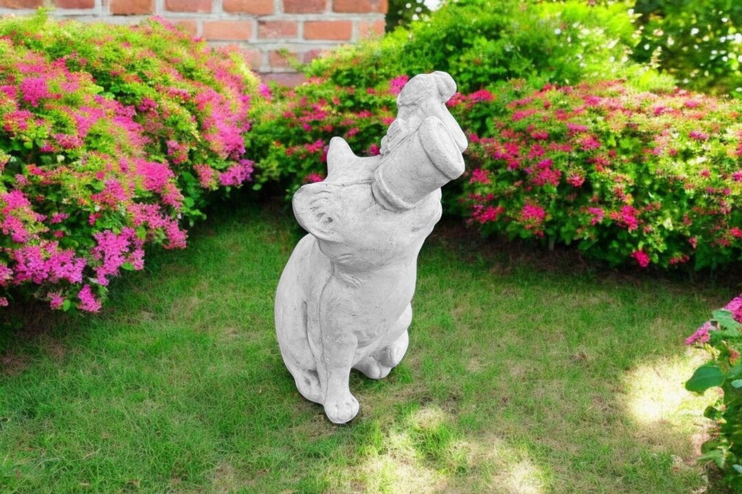 Stone Cat With Binoculars 13" Sitting Cat Sculpture, Garden Cat Decor ...