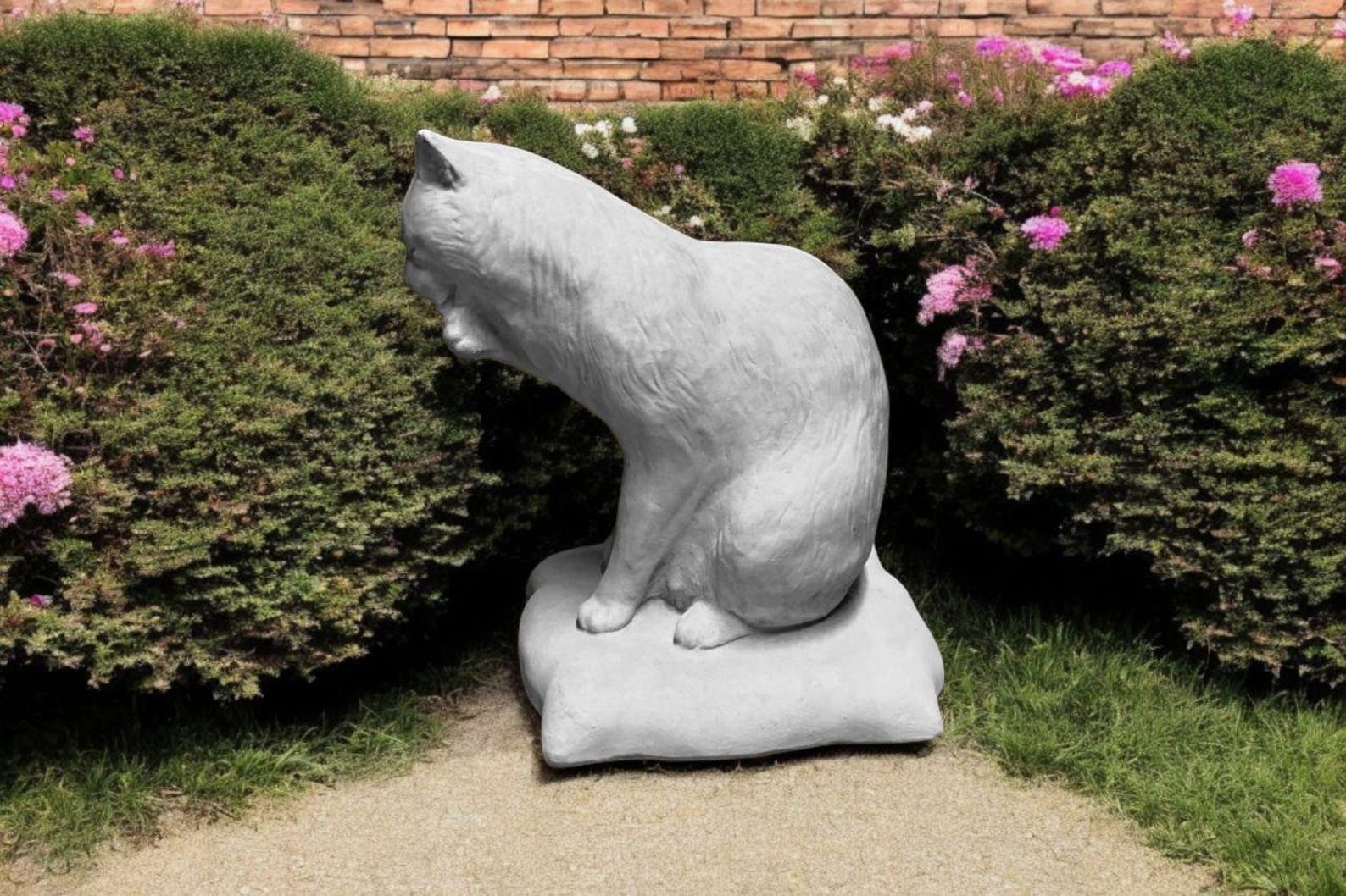 Cat Licking Paw Statue 15" Yard Kitten Figure, Cat Grave Marker, Pet ...