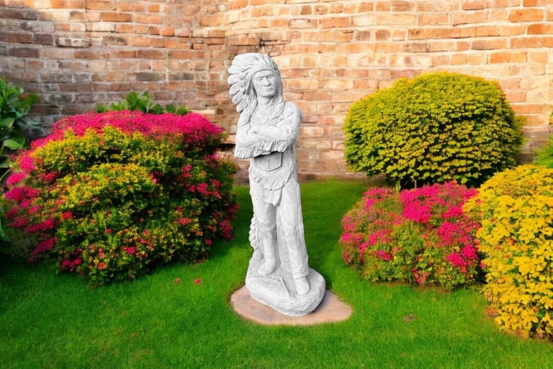 Standing Indian Man 30" Concrete Man Sculpture, Massive Indian Chief ...