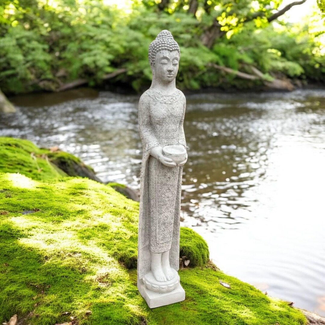 Standing Oriental Lady 27" Concrete Zen Decor, Buddha Figurine, Lady ...
