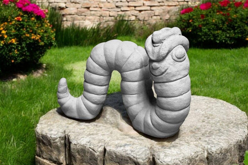 Cowboy Worm Sculpture 8" Detailed Stone Worm Statue, Concrete Animal ...