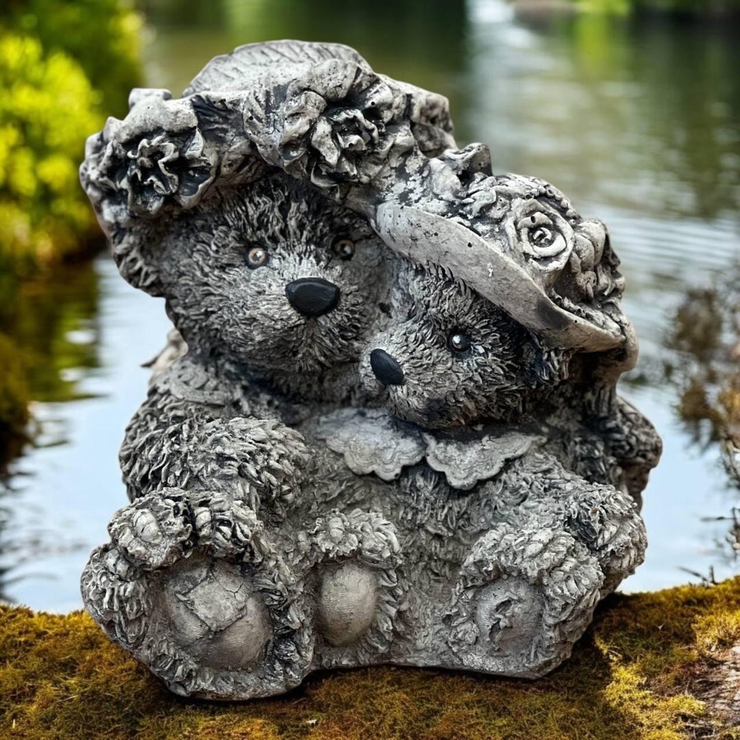 Concrete Bears Decoration 8" Two Bears Figure, Animal Yard Decor ...