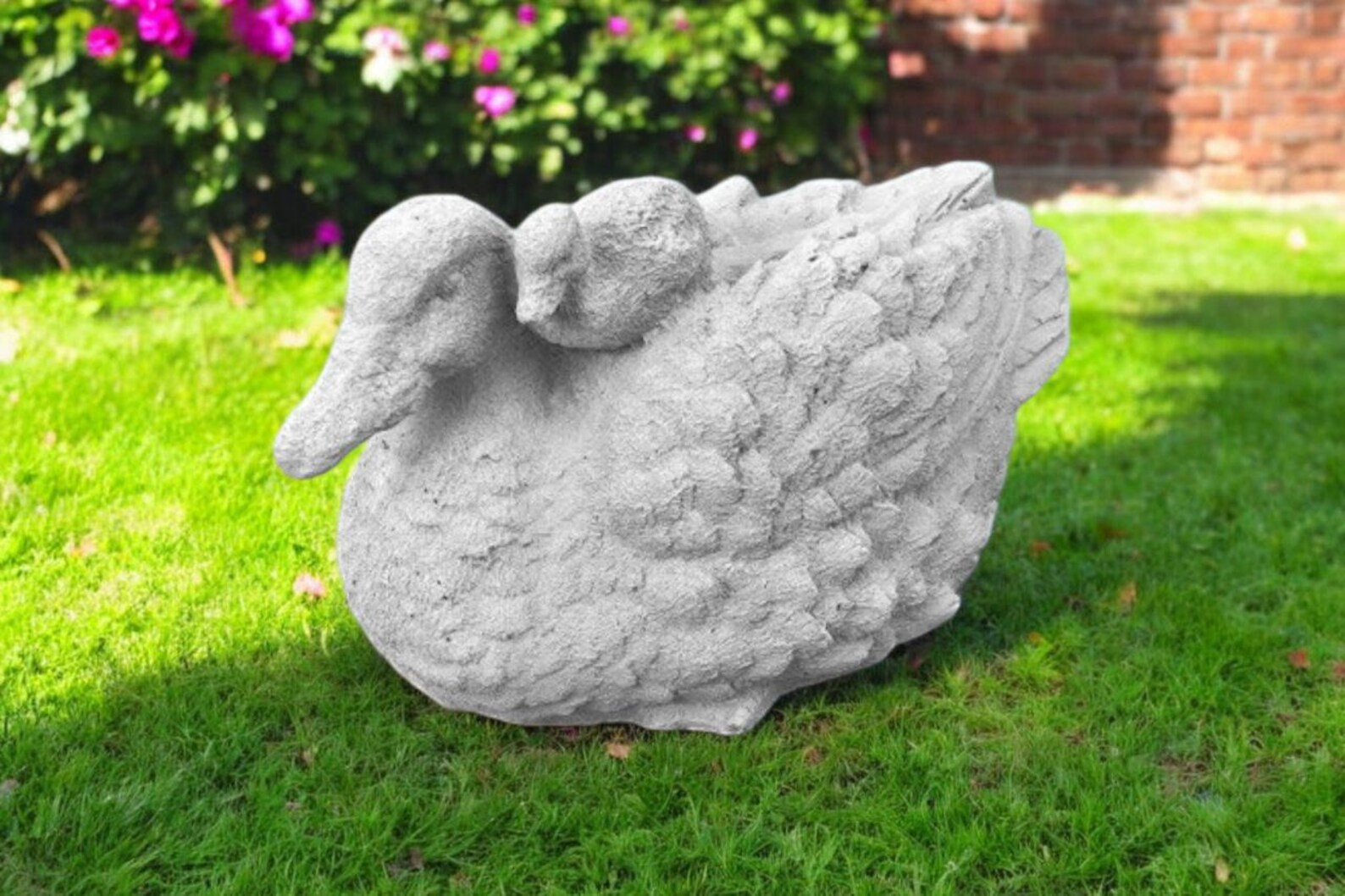 Stone Duck With Duckling Figure 6" Duckling Garden Figurine, Concrete ...