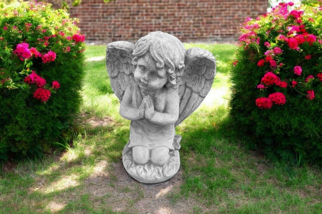 Sitting Angel on Base 8" Lawn Religious Figure, Angel Backyard Art ...
