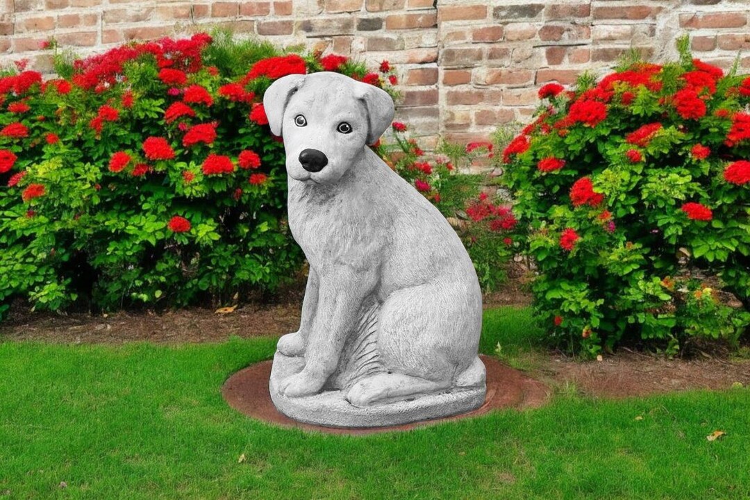 Labrador Dog Garden Statue 15" Backyard Sitting Dog Figure, Concrete ...