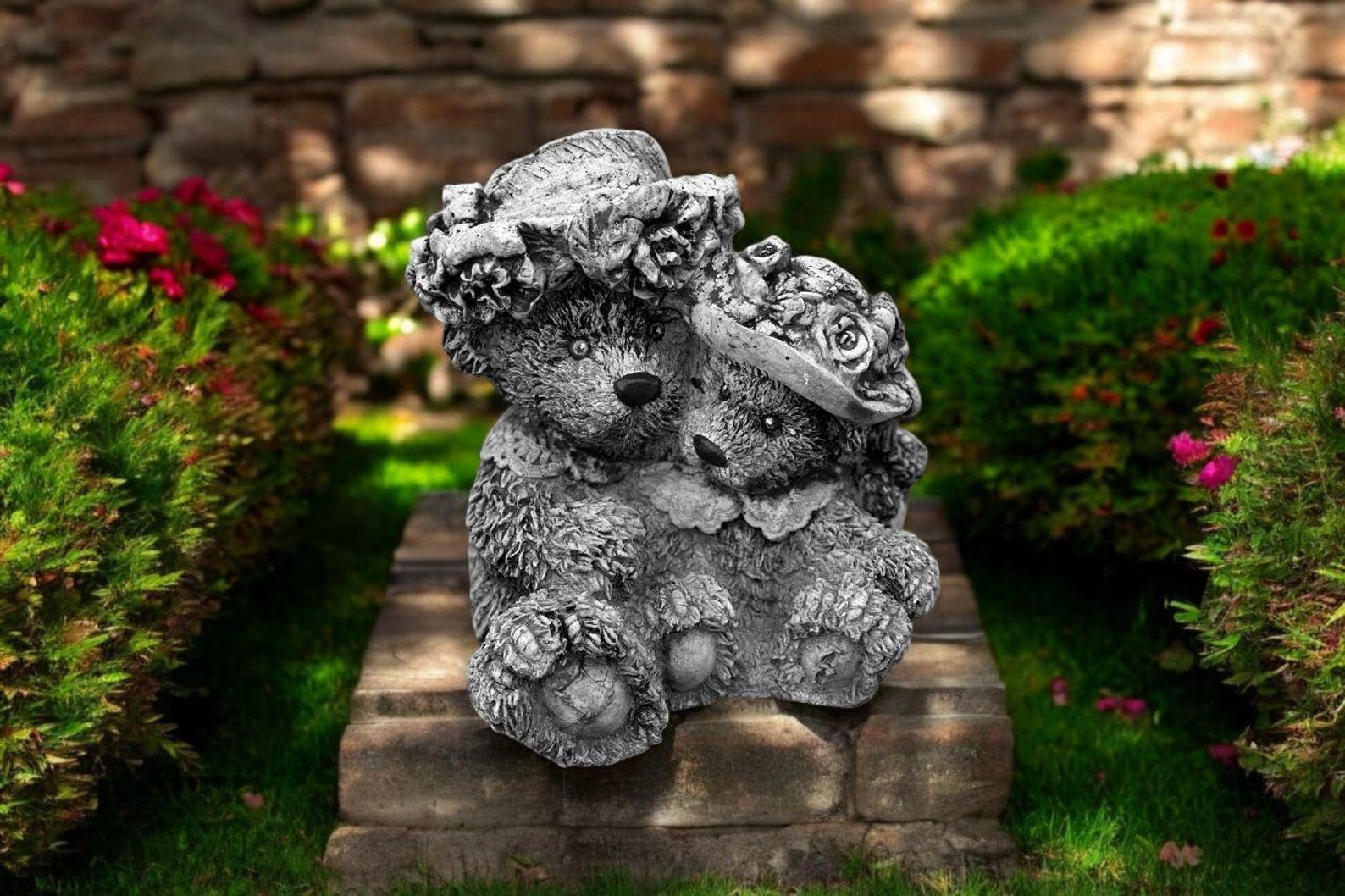 Detailed Pair of Bears Statue 8" Sitting Two Animal Figure, Cement Yard ...