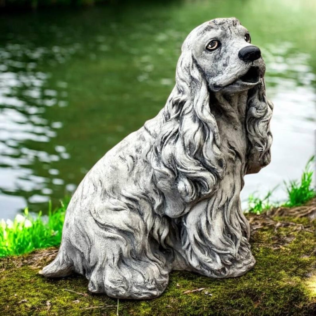 Stone Cocker Spaniel 12" Yard Pet Figure, Spaniel Dog Sculpture, Cocker ...