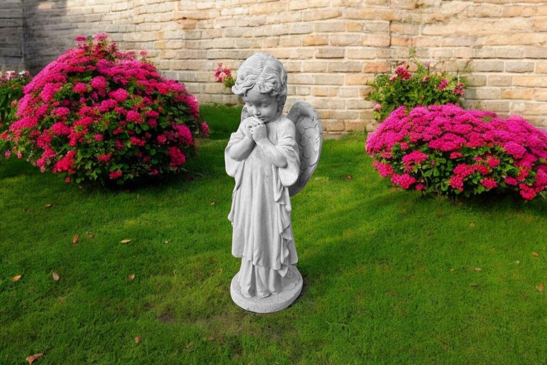 Standing Angel Sculpture 25" Concrete Angel Child Statue, Cement Kids ...