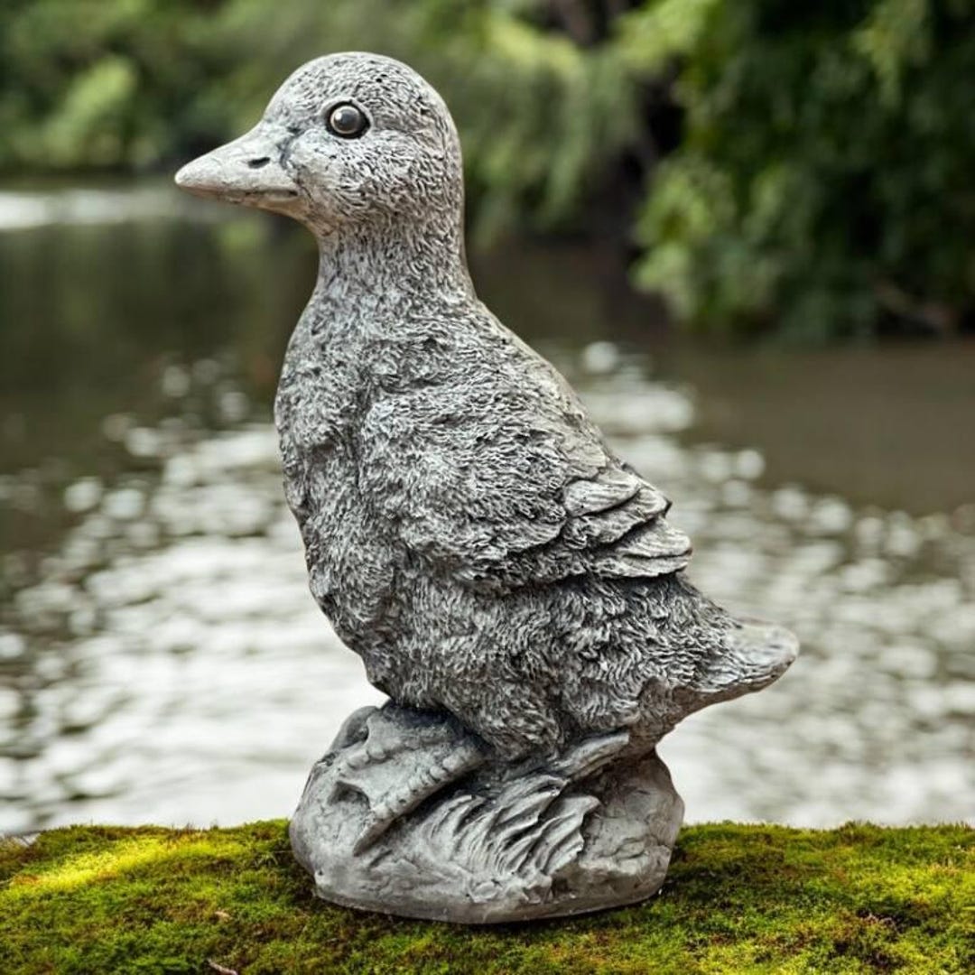 Concrete Duckling Figure 8" Animal Garden Ornament, Small Painted Duck ...