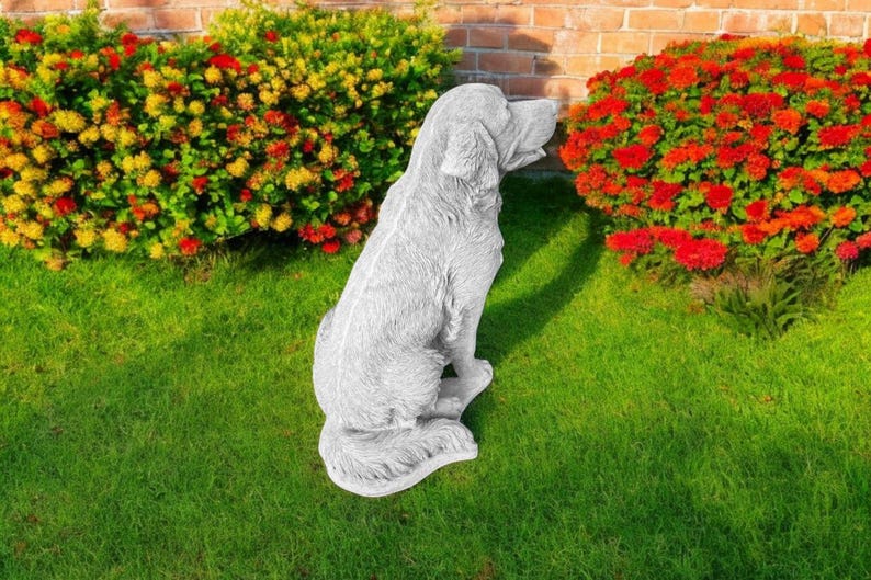 Concrete Golden Retriever Dog Sculpture 22" Massive Sitting Pet ...
