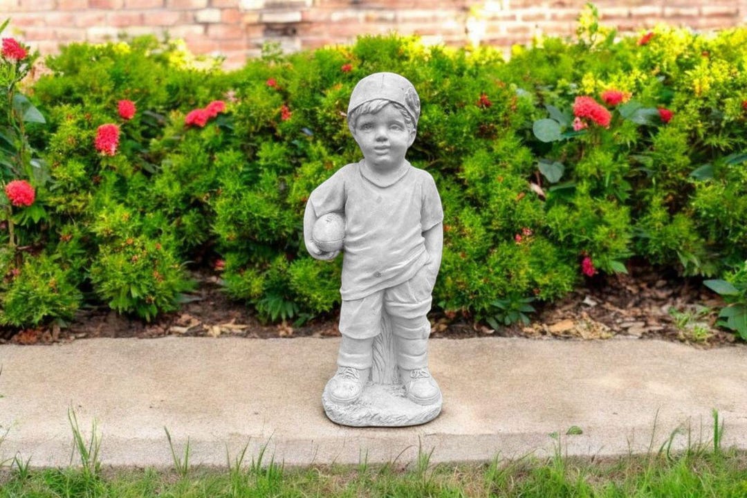 Stone Boy on Base 21" Lawn Kid Ornament, Yard Child Decoration, Garden ...