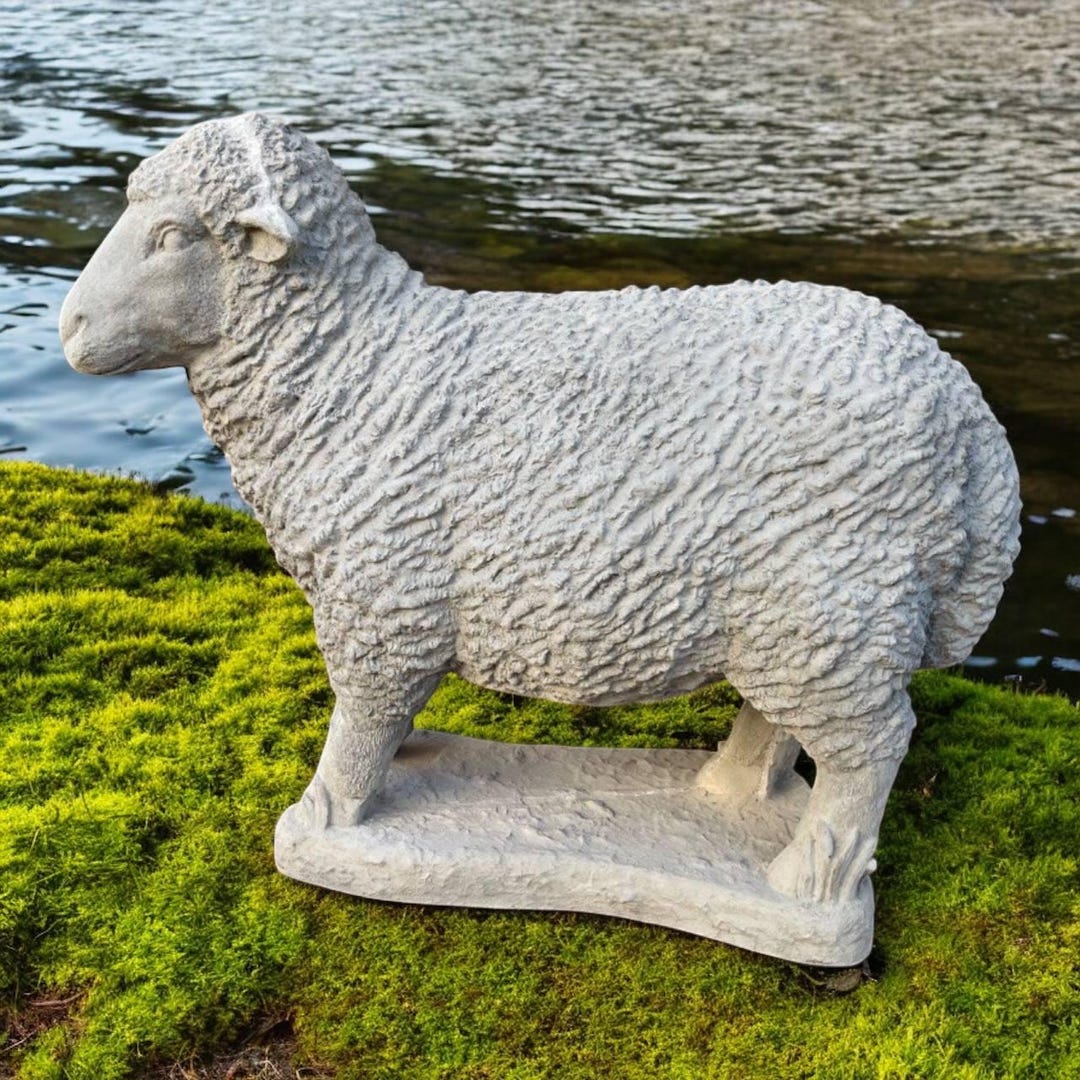 Large Sheep Figure 21" Concrete Farm Animal, Sheep Standing on Base ...