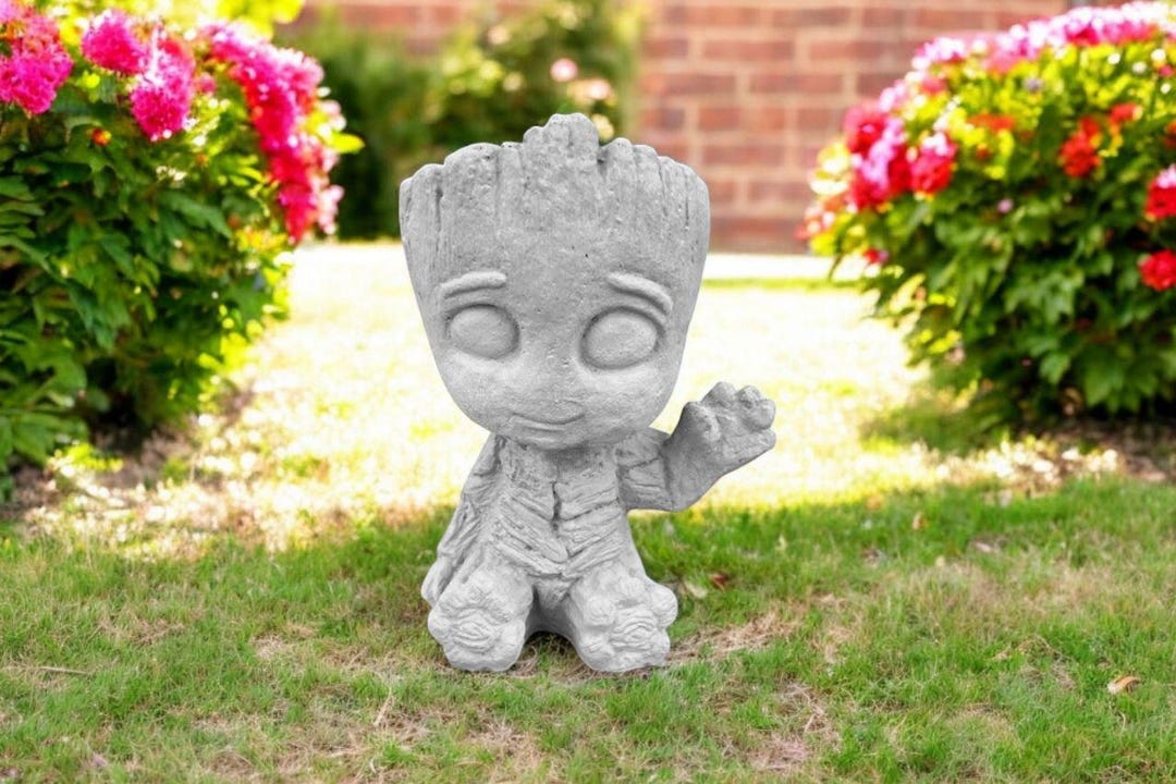 Stone Baby Groot 7" Garden Concrete Art, Concrete Flower Pot, Outside ...