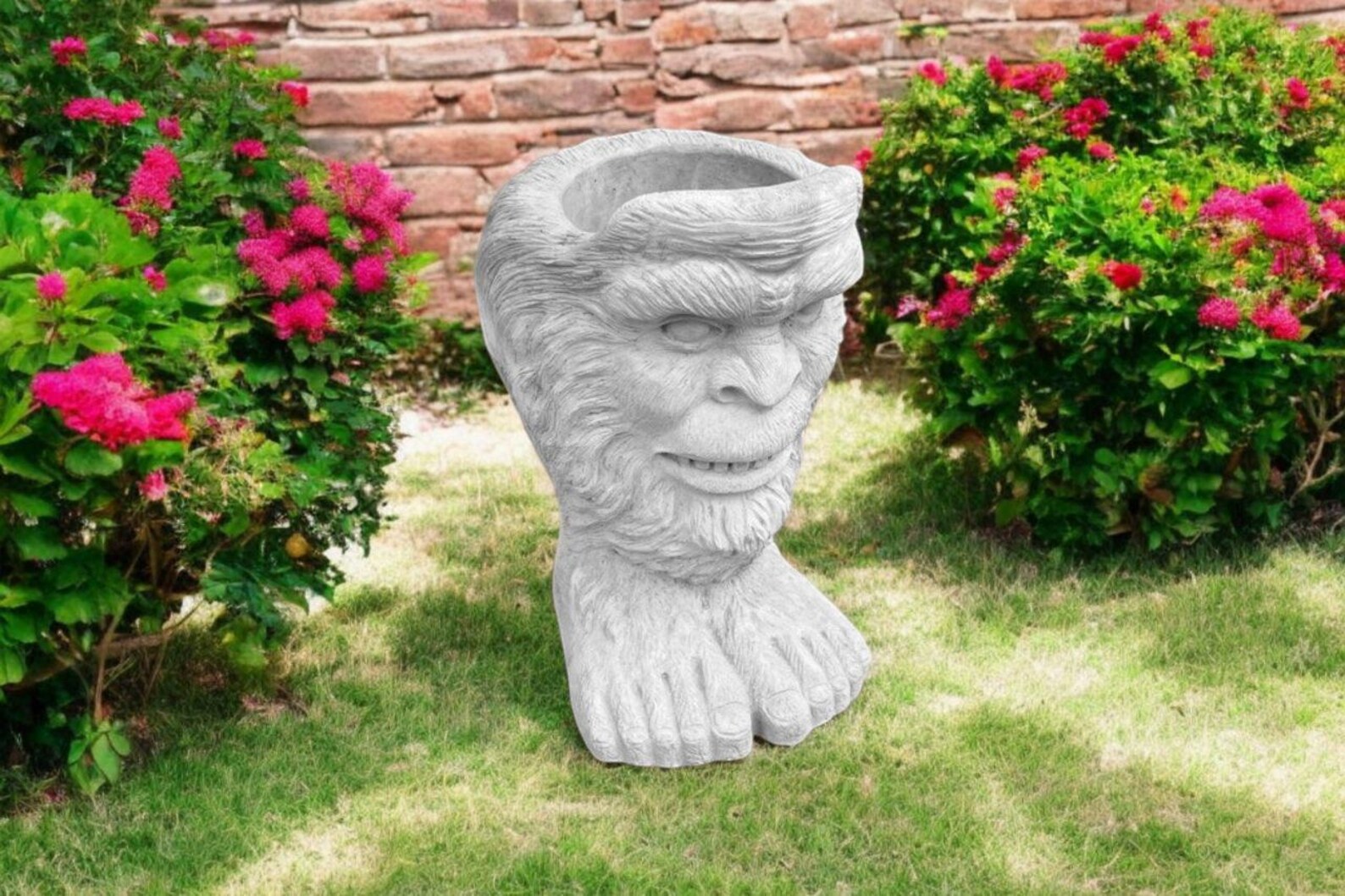 Stone Bigfoot Planter Figure 15" Cement Snowman Sculpture, Backyard ...