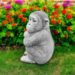 Sitting Monkey Figure 13" Cement Chimpanzee Statue, Stone Wild Animal ...