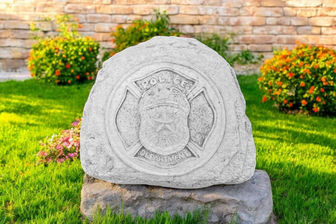 Outdoor Rock Statue 9" Police Department Sign, Stone Policeman Memorial ...