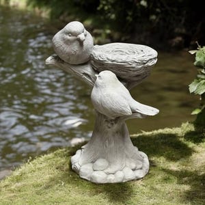 Two Birds Decoration 13" Concrete Bird Statue, Birds With Nest, Garden ...