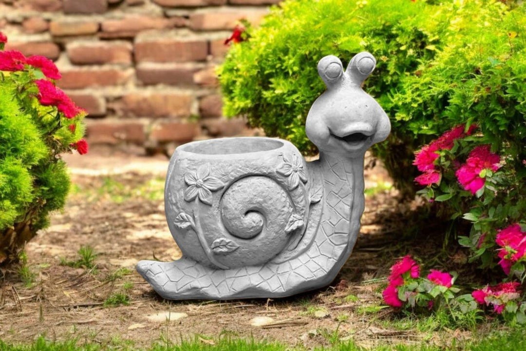 Concrete Snail Planter Figure 13" Flowers Pot Sculpture, Garden ...