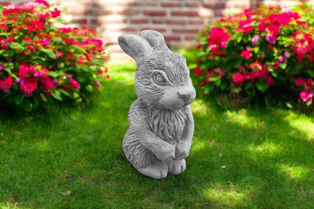Small Rabbit Sculpture 4" Forest Animal Statue, Yard Bunny Decor, Stone ...