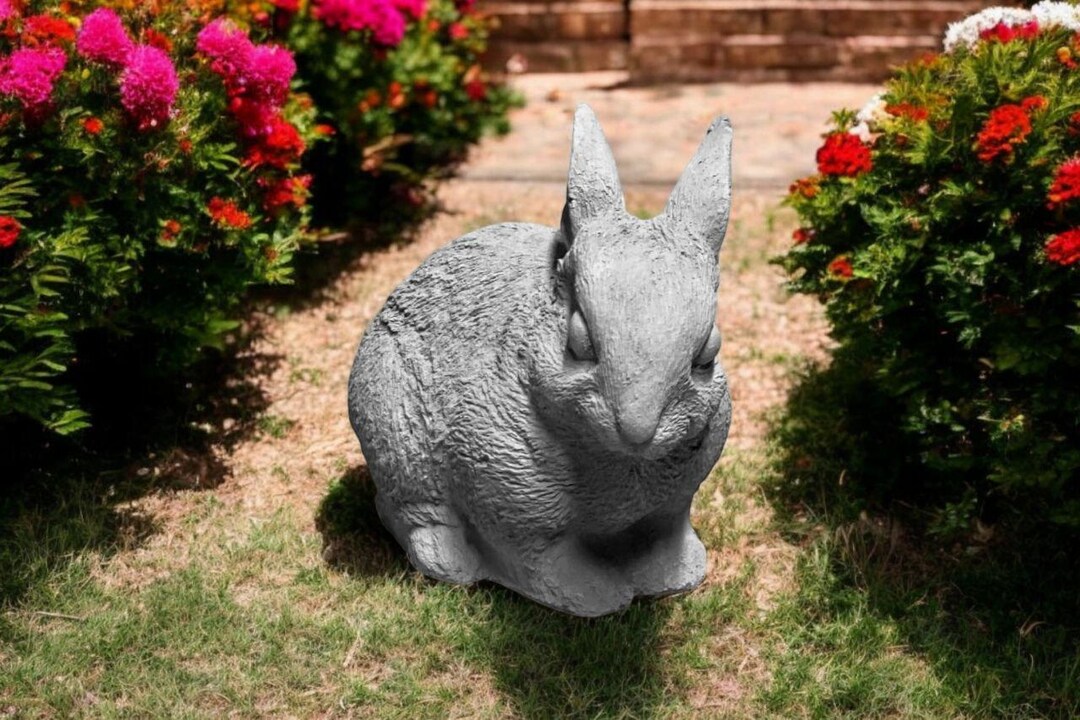 Concrete Rabbit Figure 4" Garden Bunny Statue, Easter Sculpture ...