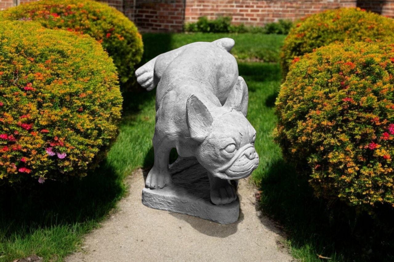 Concrete Dog on Base Sculpture 8" Standing Cement Dog Figure, Dog Grave ...