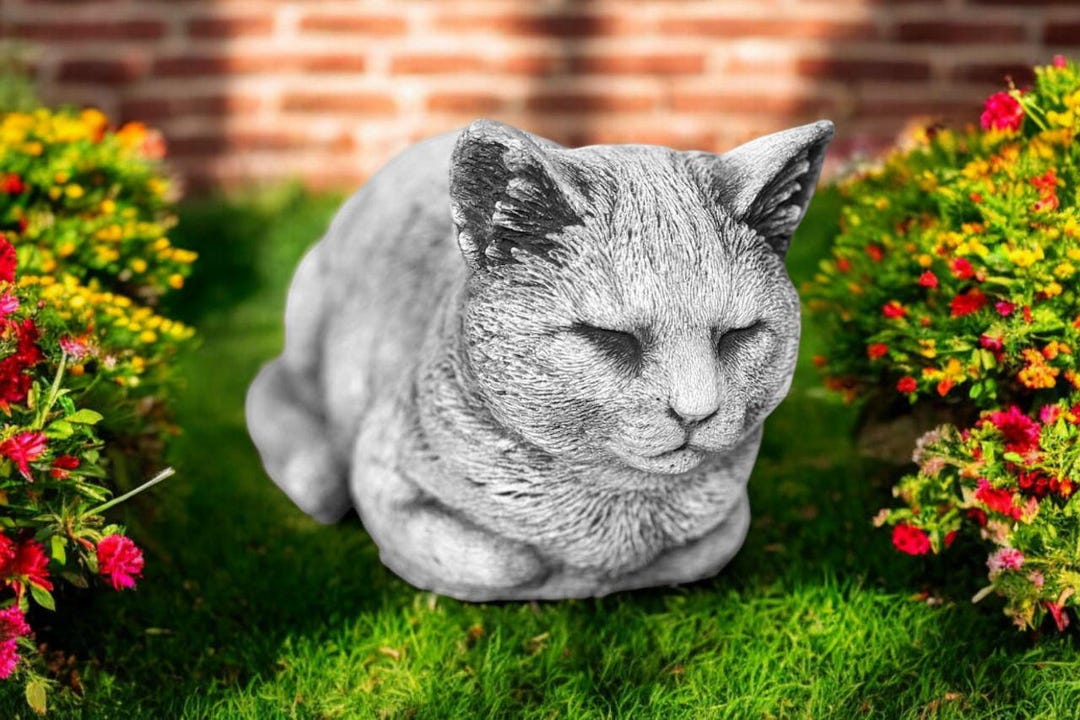 Concrete Crouching Cat Statue 5" Outdoor Pet Sculpture, Cement Kitty ...