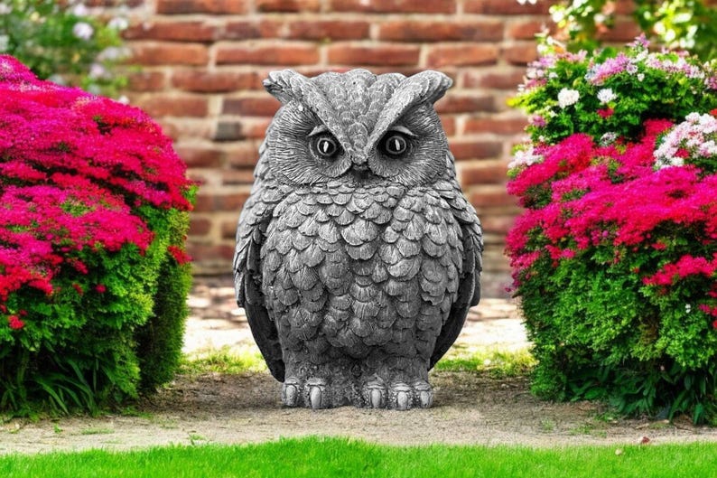 Garden Owl Sculpture 6" Outdoor Wild Bird Statue, Backyard Owl Figure ...