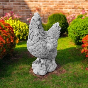 Farm Chicken Sculpture 15" Standing Chicken on Base Figure, Garden Farm ...