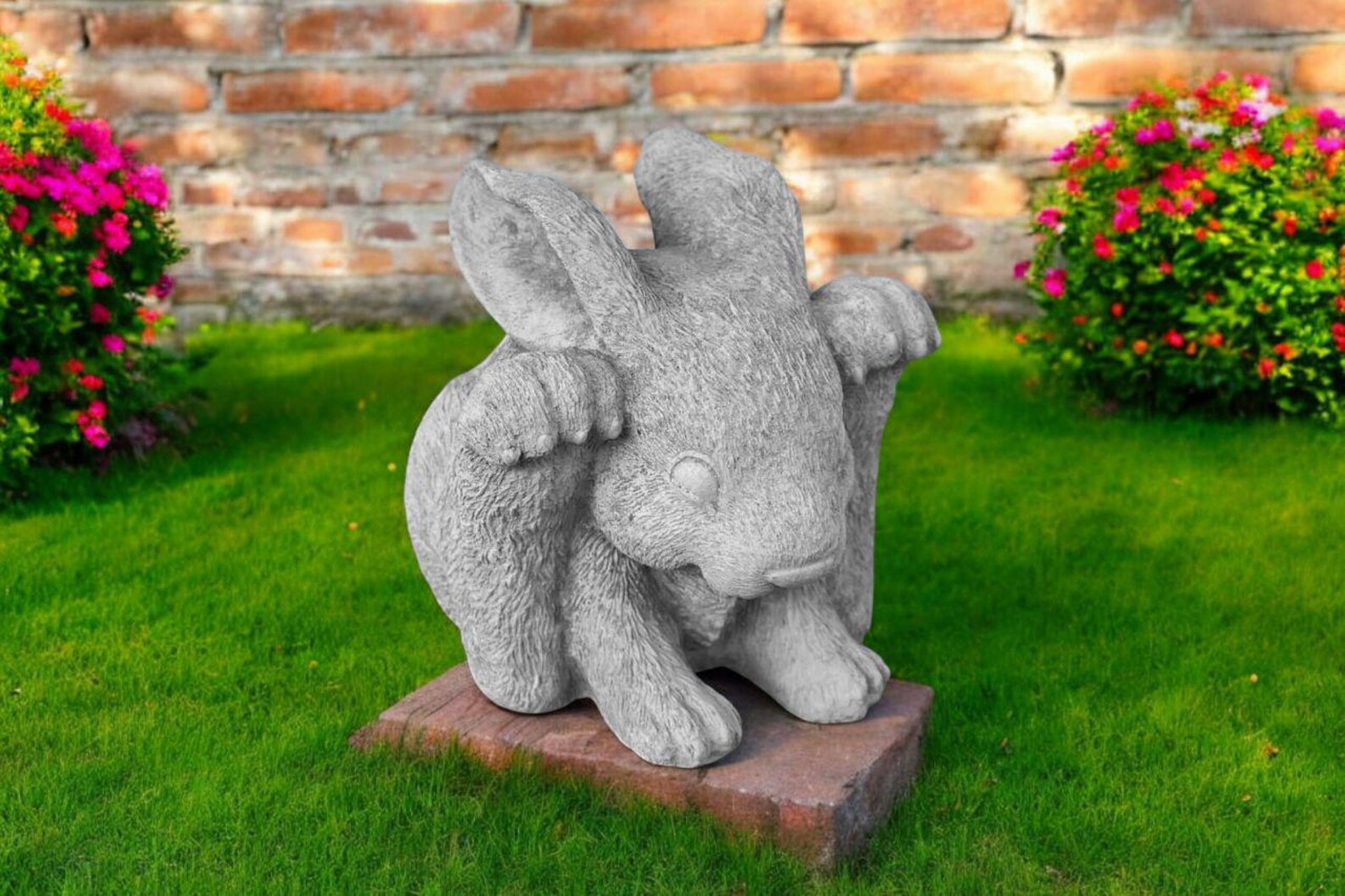 Concrete Bunny Statue 6" Cement Wild Animal Figurine, Yard Rabbit ...