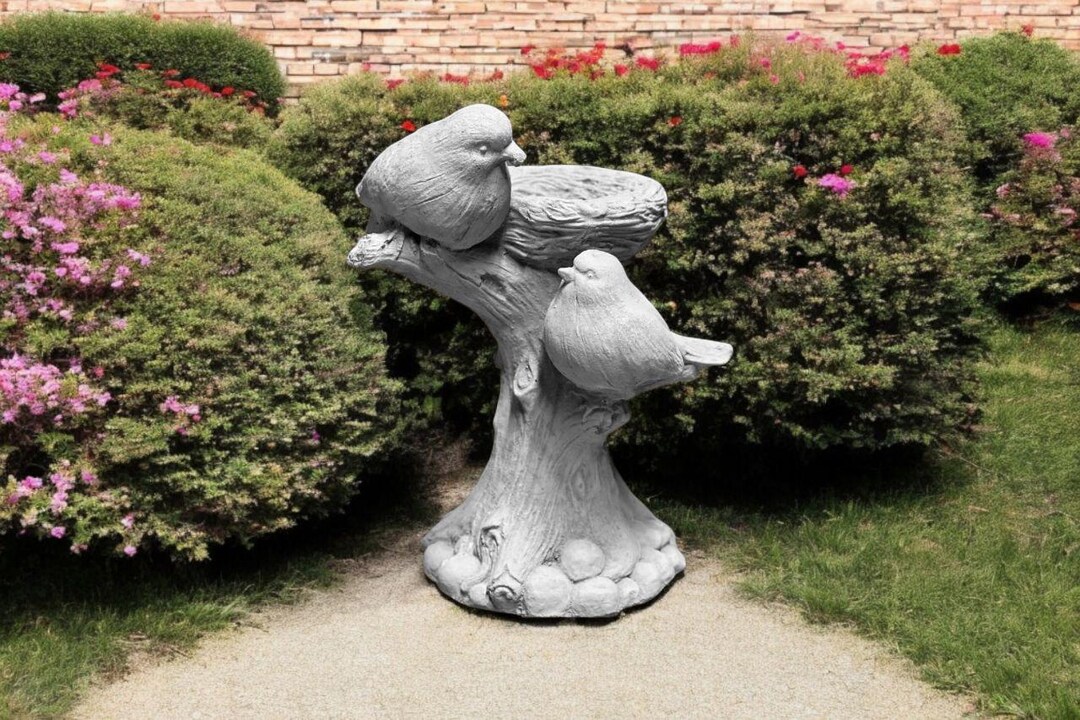 Birds With Nest on Tree Statue 13" Concrete Two Birds Figurine, Pair of ...