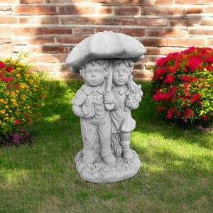 Standing Kids Under Umbrella Figure 16" Standing Boy With Girl Statue ...