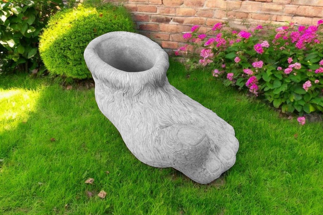 Stone Bigfoot Planter Figure 9" Concrete Large Art, Garden Plant Pot ...