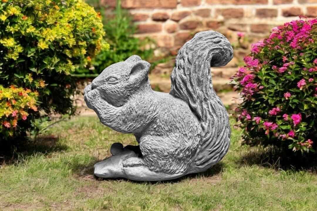 Concrete Squirrel Statue 8" Yard Wild Squirrel Sculpture, Cement Forest ...