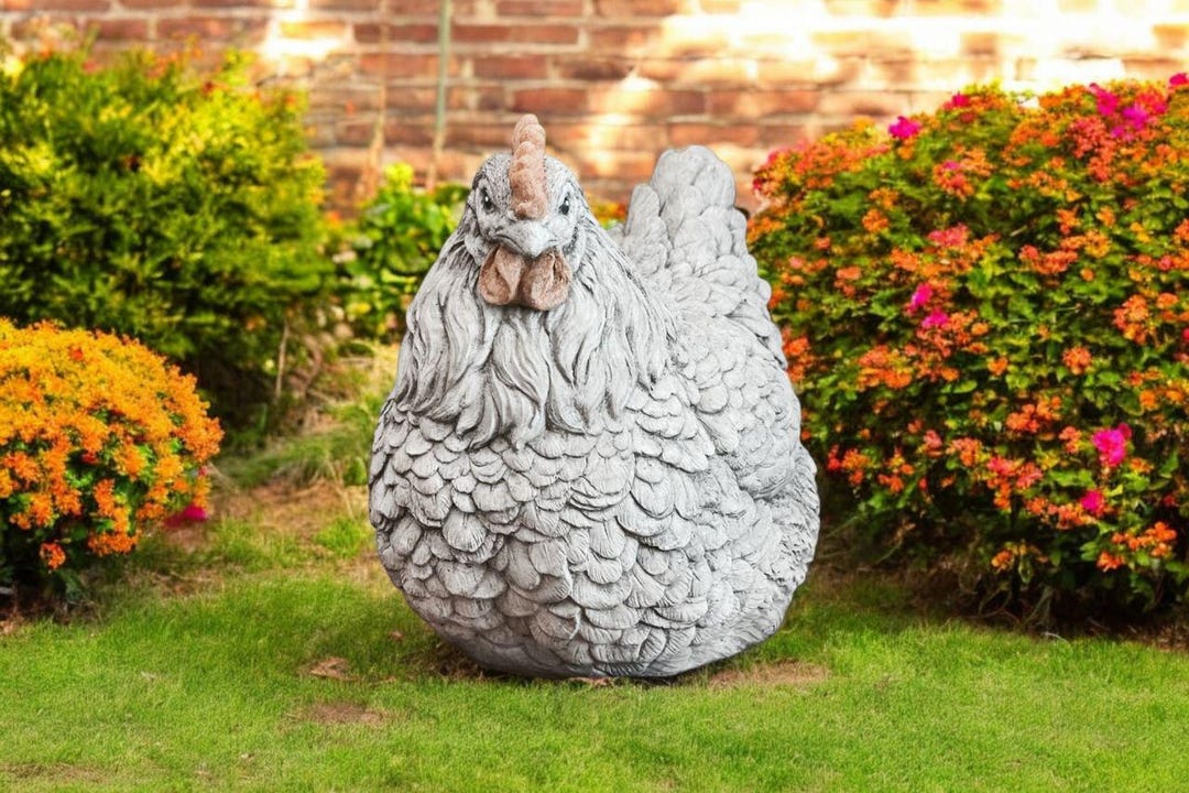 Solid Chicken Sculpture 15" Sitting Hen Figure, Garden Ornament ...