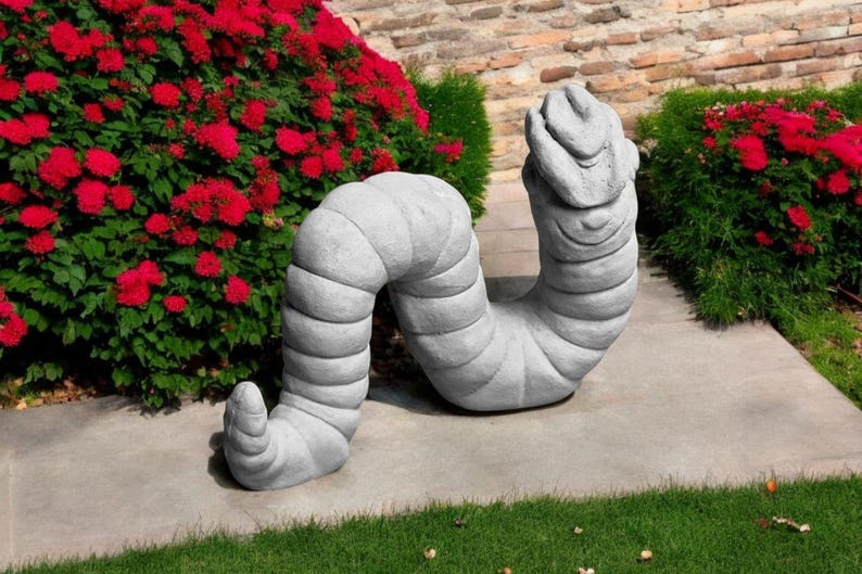 Cowboy Worm Sculpture 8" Detailed Stone Worm Statue, Concrete Animal ...