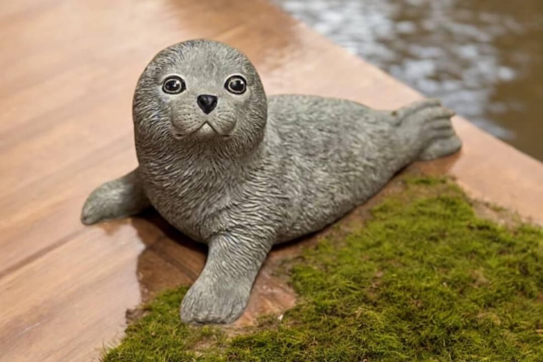 Stone Painted Seal 5" Sea Animal Sculpture, Outdoor Decoration, Seal ...