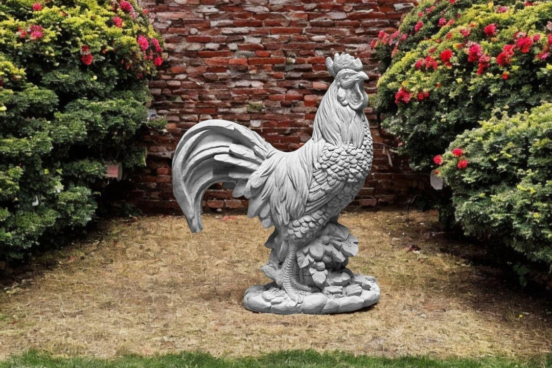 Farm Rooster Sculpture 14" Standing Solid Hen on Base Figure, Outdoor ...