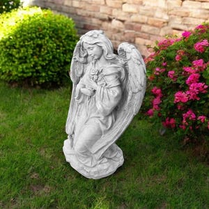 Stone Angel Girl Statue 16" Garden Religious Decoration, Concrete Yard ...
