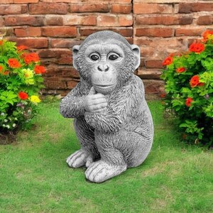 Sitting Monkey Figure 13" Cement Chimpanzee Statue, Stone Wild Animal ...