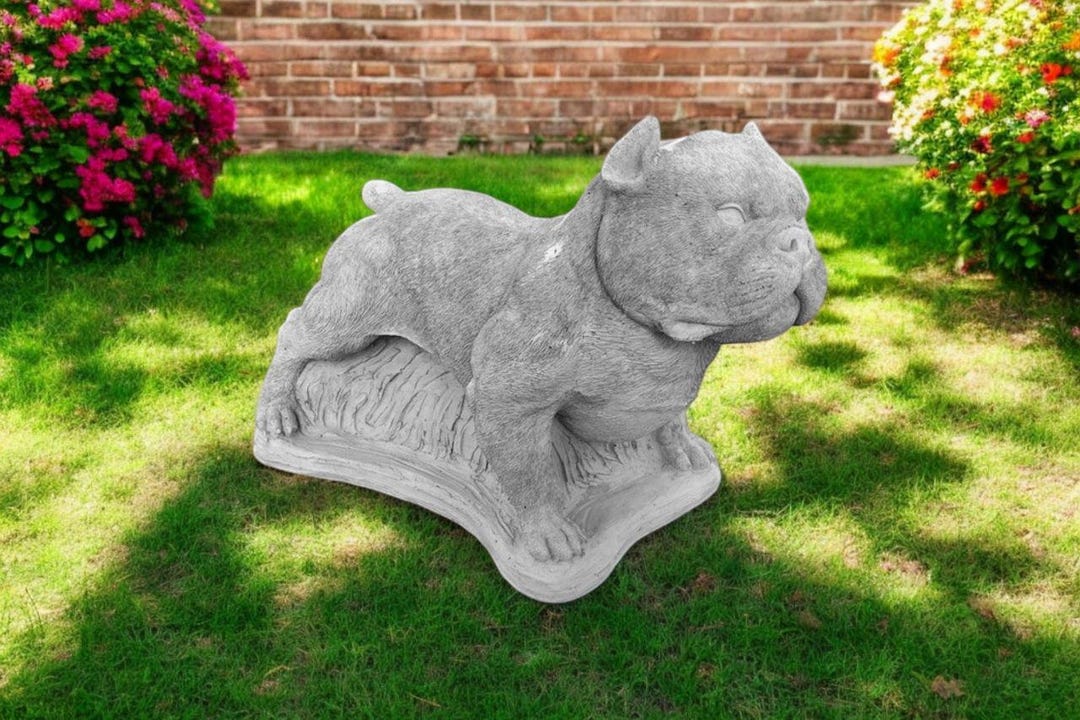 Large Bulldog Statue 12" Concrete Dog Figurine, Outdoor Bulldog, Dog ...