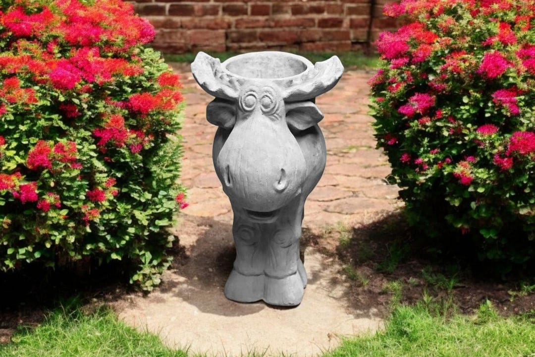 Concrete Moose Planter Statue 17" Stone Flowers Pot Sculpture, Garden ...